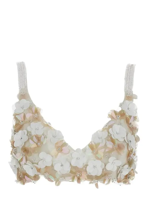 PAROSH Sequin-embellished Bandeau Top - White