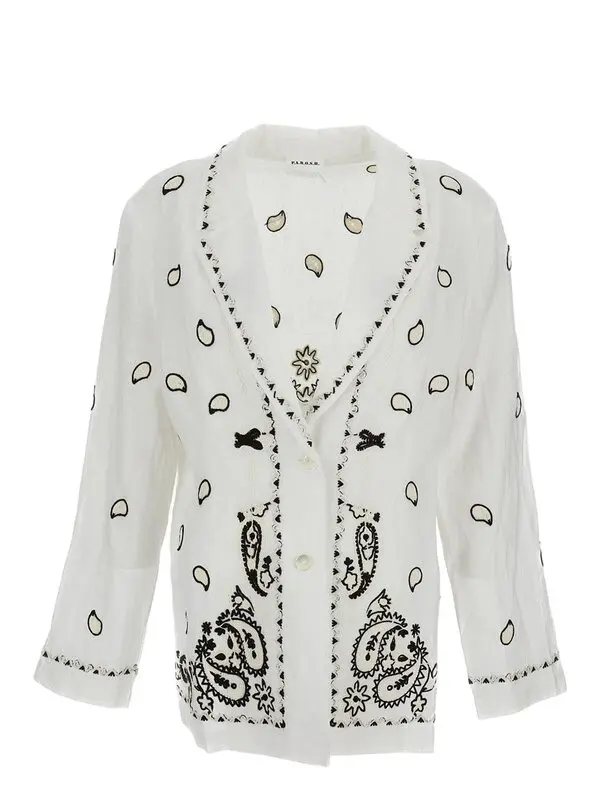 PAROSH Embroidered Linen Jacket - Multicolor