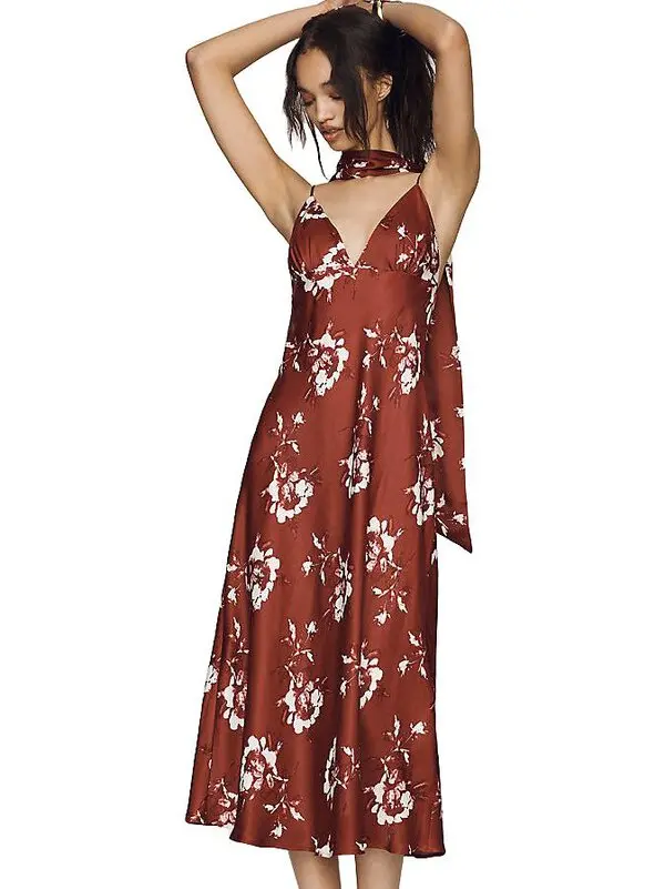 Maeve Printed V-neck A-line Midi Dress - Red Pattern