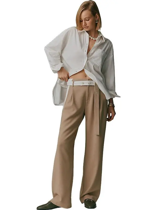 Maeve Tapered High-rise Belt Trousers - Camel / Ivory Combo
