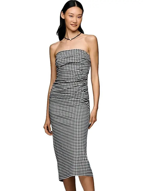 Anthropologie Soleil Strapless Fitted Midi Dress - Black & White Gingham