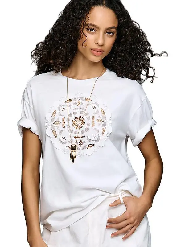 Anthropologie Crochet Detail Boxy Tee - Bright White
