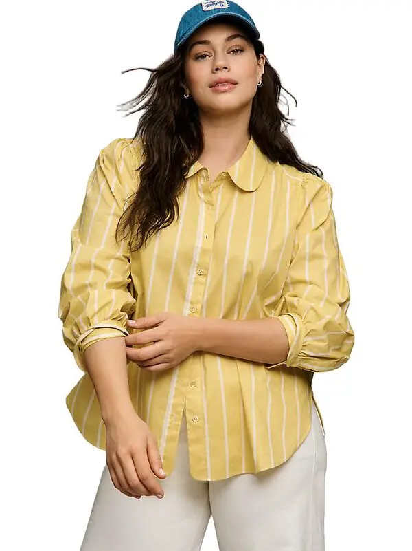 English Factory Striped Cotton Blend Shirt Top - Yellow Stripe