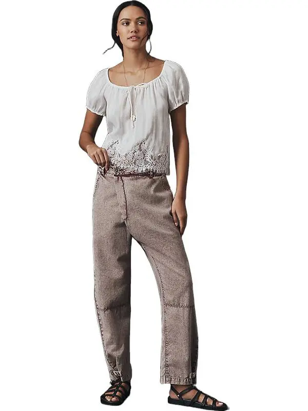 PILCRO Crossover Tapered Cotton Pants - Taupe Feather
