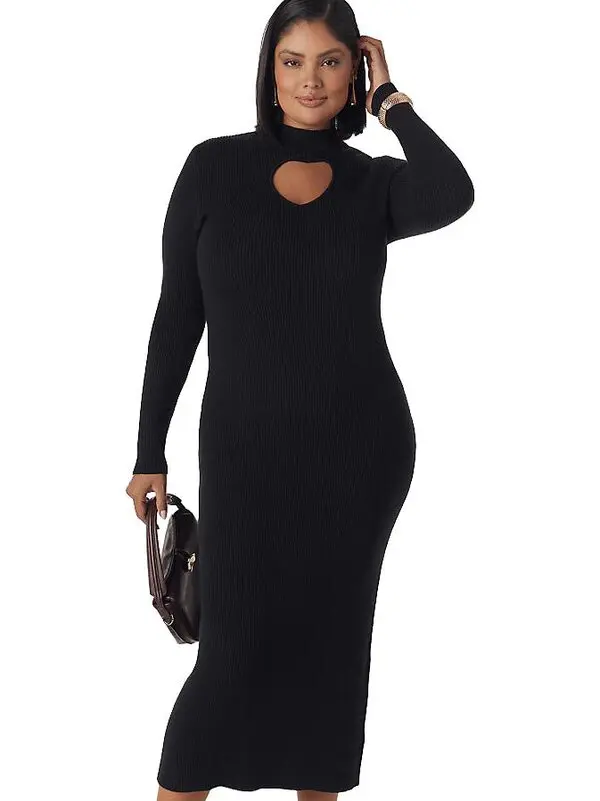 ELOQUII Heart Cutout Midi Dress - Black
