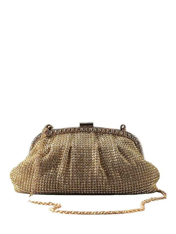 Badgley Mischka Khari Rhinestone Pleated Clutch - Gold