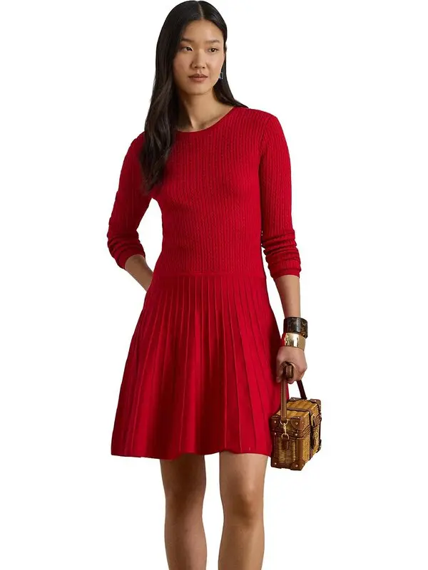 Ralph Lauren Mini-cable Pleated Fit-and-flare Dress - Cruise Red