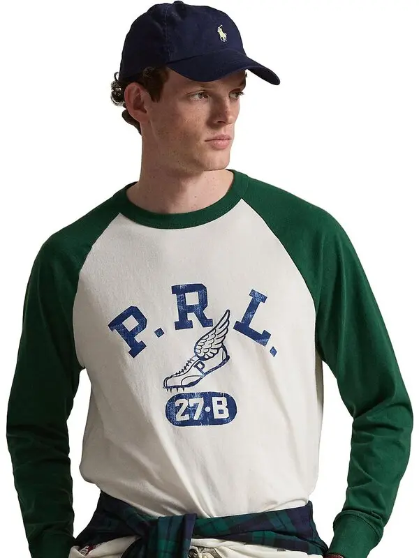 Ralph Lauren Custom Slim Fit Jersey Baseball T-shirt - White/new Forest