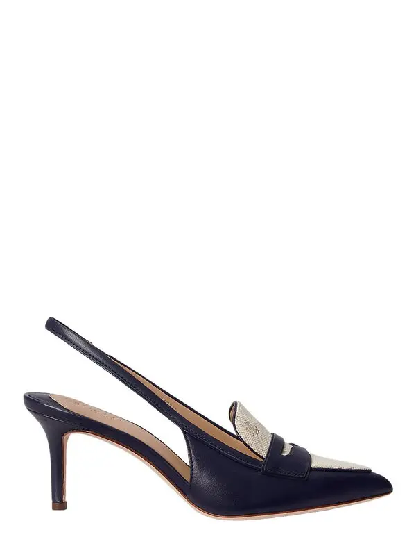 Ralph Lauren Khloe Nappa-canvas Slingback Loafer Pump - Refined Navy/natural/buff