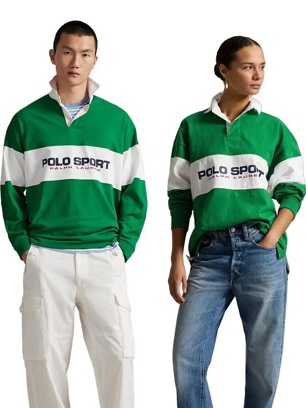 Ralph Lauren Big Fit Polo Sport Rugby Shirt - Erin Green/white