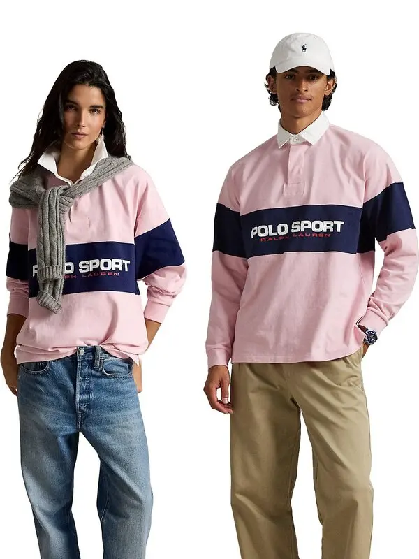 Ralph Lauren Big Fit Polo Sport Rugby Shirt - Resort Pink/cruise Navy