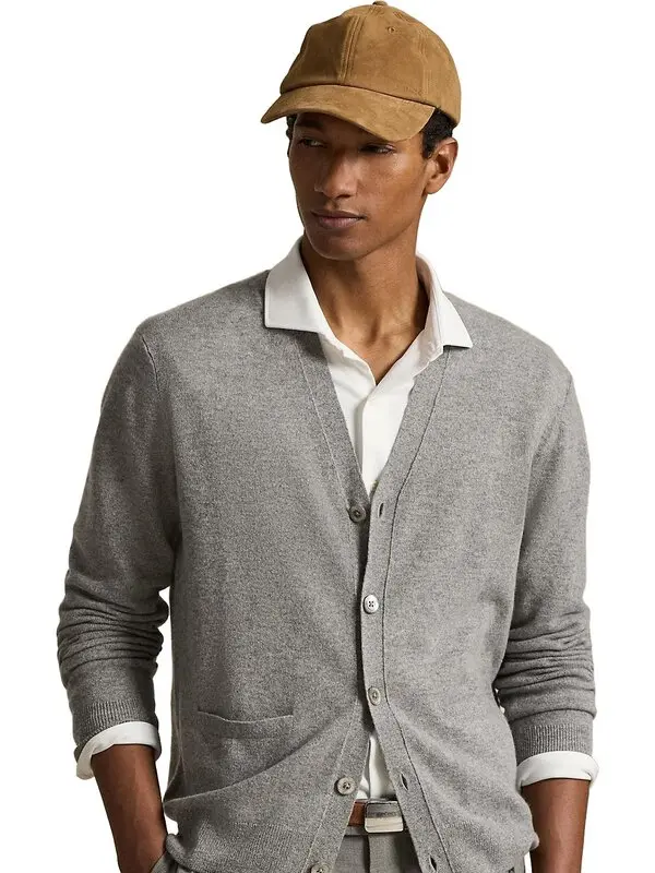 Ralph Lauren Suede-patch Cashmere Cardigan - Fawn Grey Heather