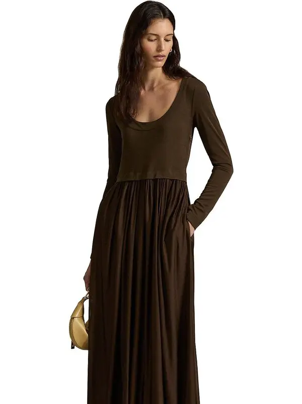 Ralph Lauren Tie-back Jersey Maxidress - Dark Brown