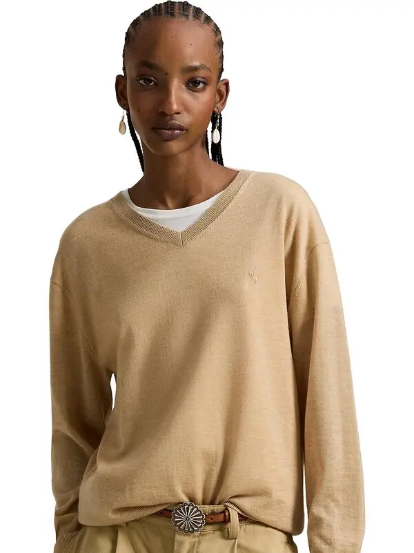 Ralph Lauren Wool V-neck Sweater - Canoe Tan
