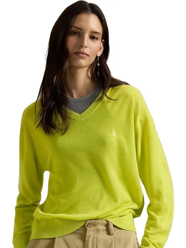 Ralph Lauren Wool V-neck Sweater - Peridot Green