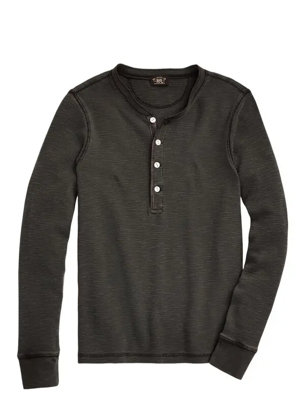 Ralph Lauren Garment-dyed Waffle-knit Henley Shirt - Faded Black