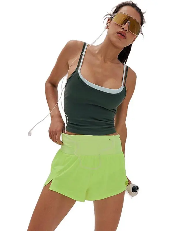 Free People Lightweight Uv Protection Running Shorts With Fanny Pack Waistband - Highlighter Yellow
