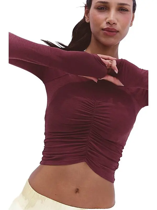 Free People Tempo Ruched Long Sleeve - Mahogany