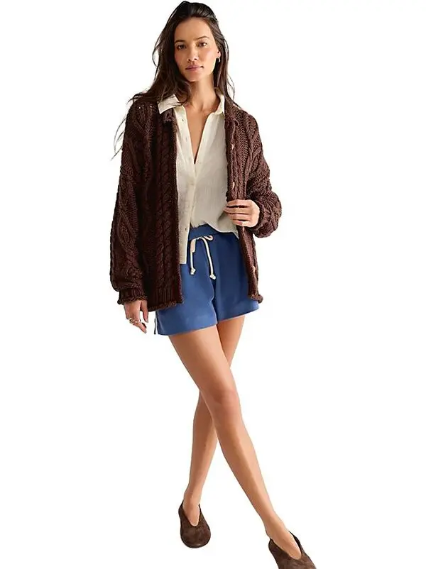 Free People Opal Knit Cardigan With Cable-knit Design - Chicory Coffee