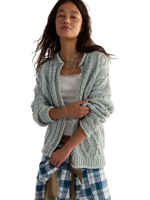 Free People Opal Knit Cardigan With Cable-knit Design - Glacier Mint