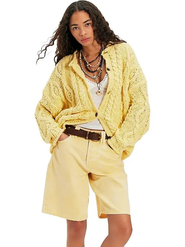 Free People Opal Knit Cardigan - Lemon Drop