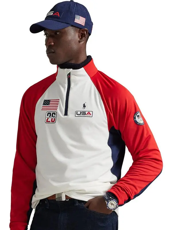 Ralph Lauren Team Usa Stretch Fleece Pullover - Ceramic White Multi