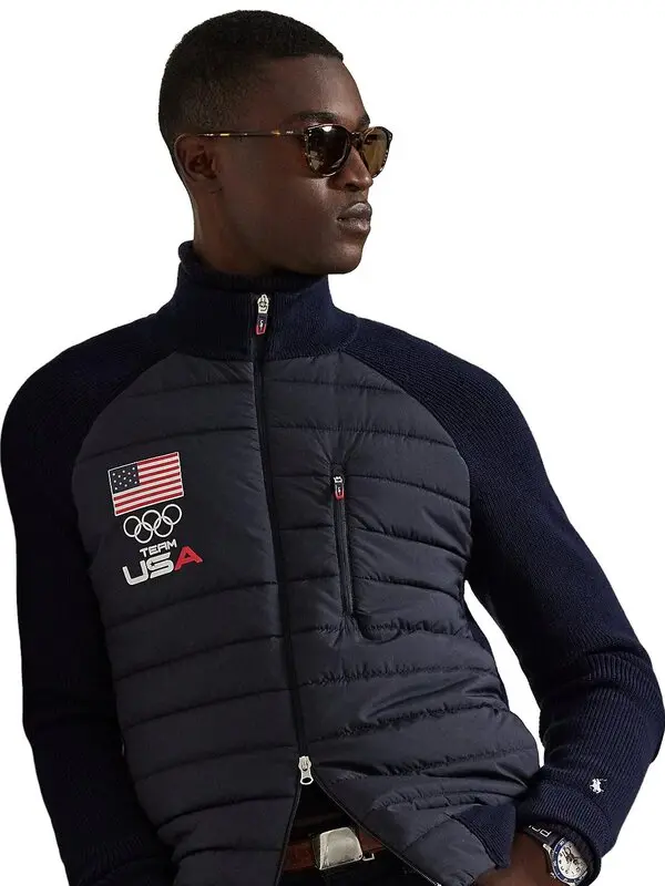 Ralph Lauren Team Usa Hybrid Full-zip Sweater - Refined Navy