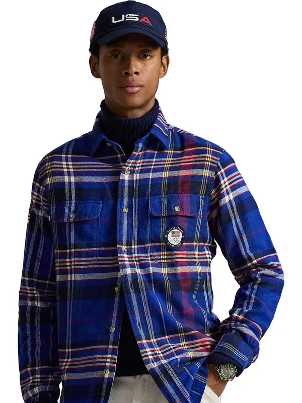 Ralph Lauren Team Usa Plaid Flannel Workshirt - Royal Red Multi