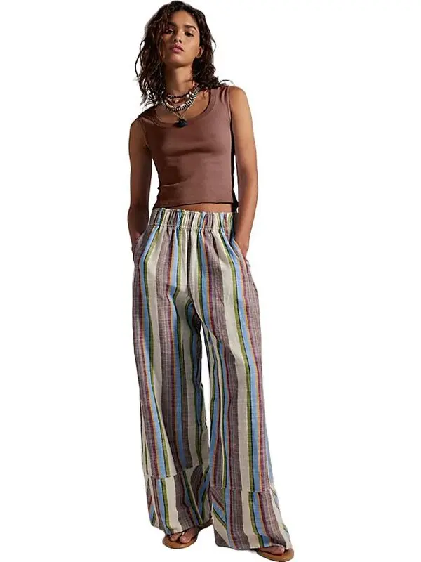 Free People Day's End Striped Linen Pants - Ivory Combo