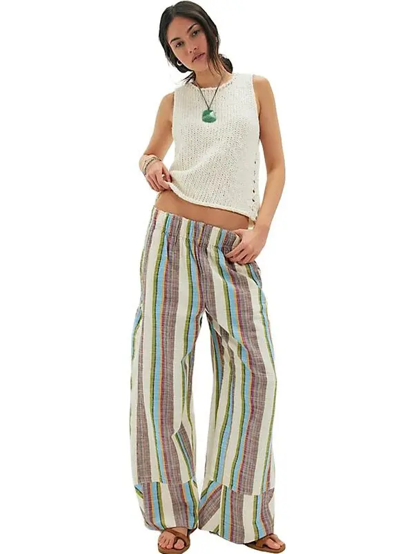 Free People Day's End Striped Linen Pants - Ivory Combo