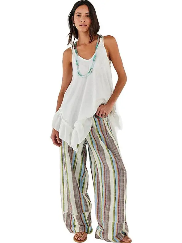 Free People Day's End Striped Linen Pants - Ivory Combo