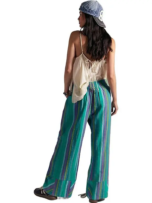 Free People Day's End Striped Linen Pants - Kelly Green Combo