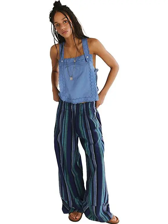 Free People Day's End Striped Linen Pants - Navy Combo