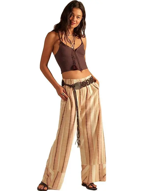Free People Day's End Striped Linen Pants - Tea Combo