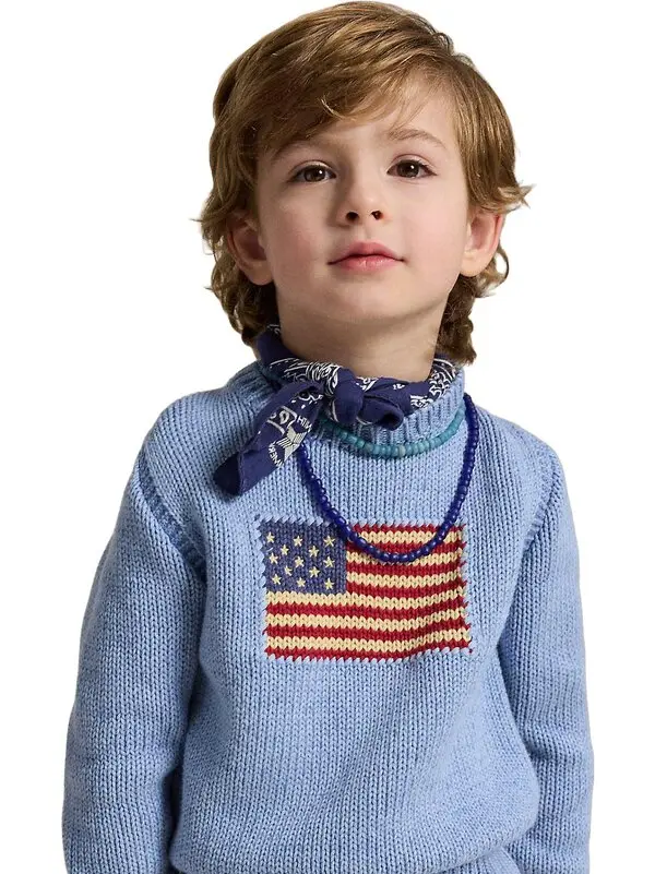 Ralph Lauren Heathered Iconic Flag Sweater - Blue Heather