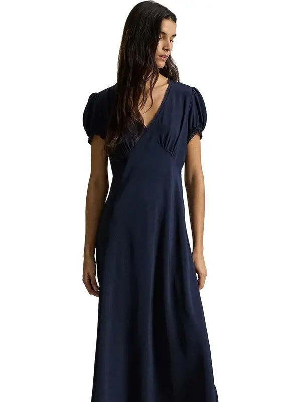 Ralph Lauren Lace-trim Silk Dress - Hunter Navy