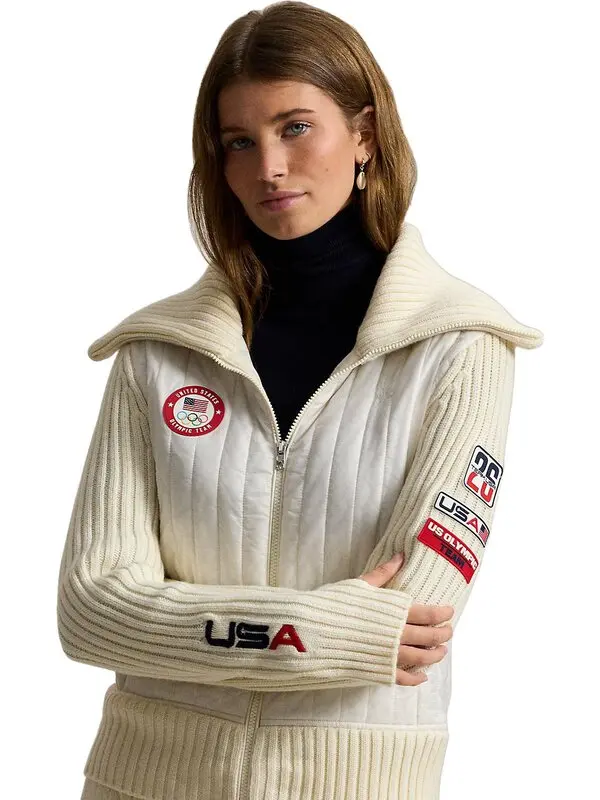 Ralph Lauren Team Usa Hybrid Wool Zip Sweater - Cream