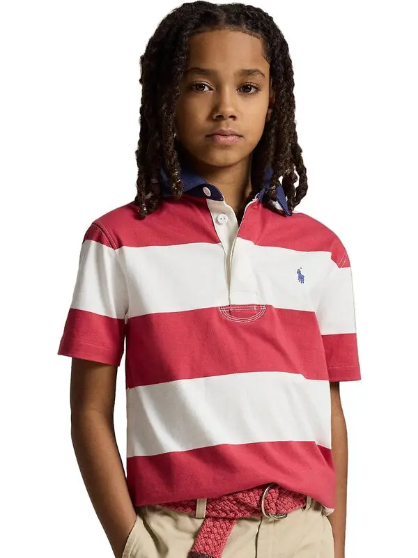 Ralph Lauren Striped Cotton Short-sleeve Rugby Shirt - Nantucket Red/white