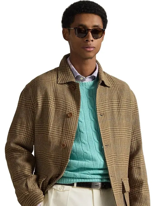 Ralph Lauren Glen Plaid Linen-blend Jacket - Camel/brown