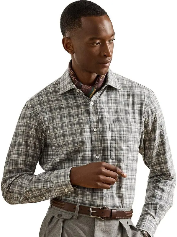 Ralph Lauren Mini-check Flannel Shirt - Light Mel Grey Plaid