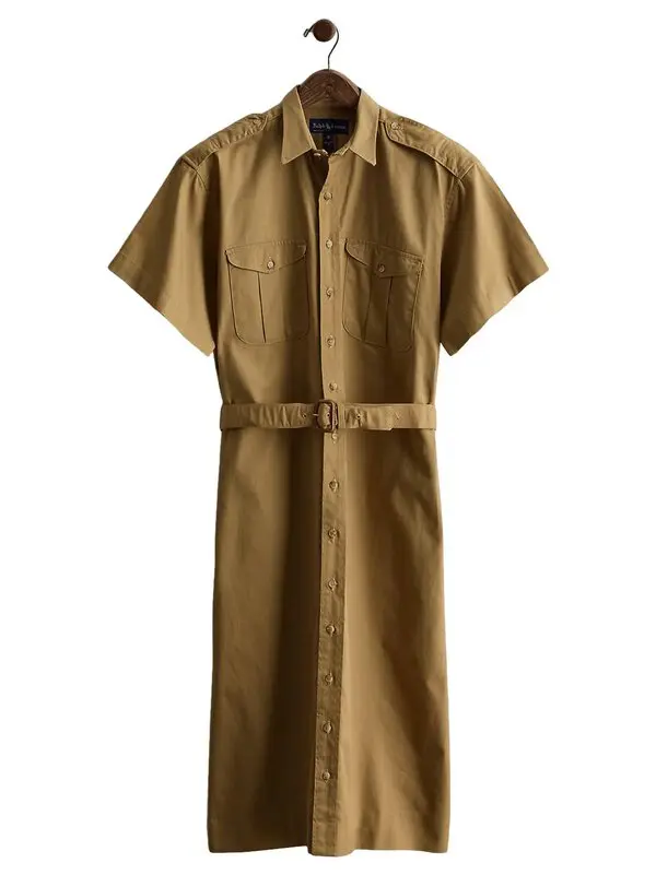 Ralph Lauren C. 1985 Belted Cotton Dress - Tan