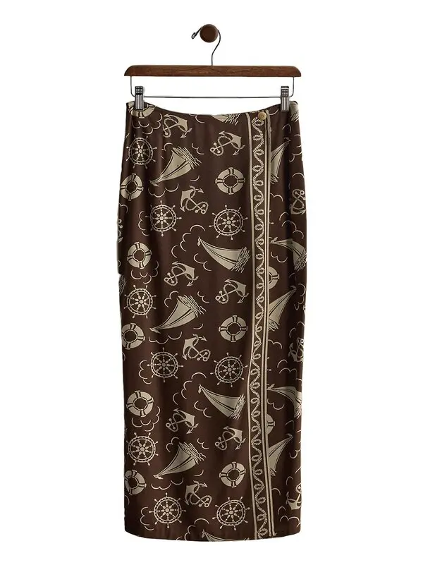 Ralph Lauren 1993 Nautical-print Wrap Skirt - Brown