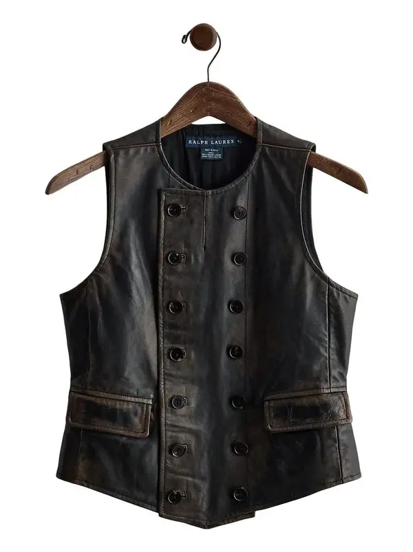 Ralph Lauren 2007 Buttoned Leather Vest - Black