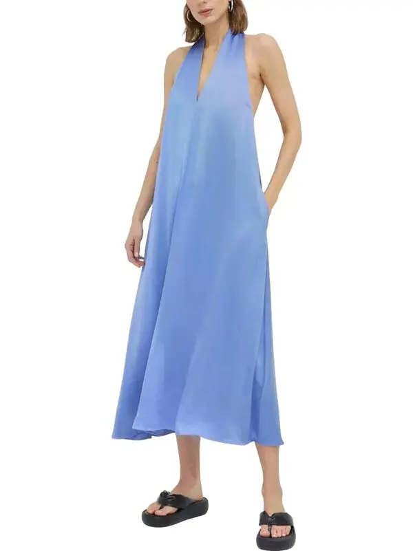 SAMSOE SAMSOE V-neck Halterneck Midi Dress - Blue