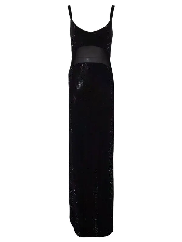 TWENTY FOURHAITCH Rhinestone Sheer-detail Maxi Dress - Black