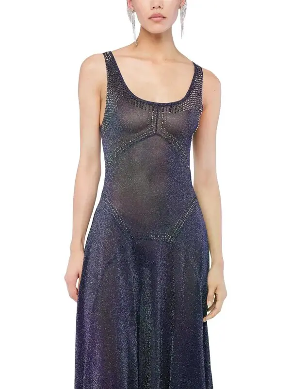 Rabanne Flared Hotfix Knit Dress - Blue