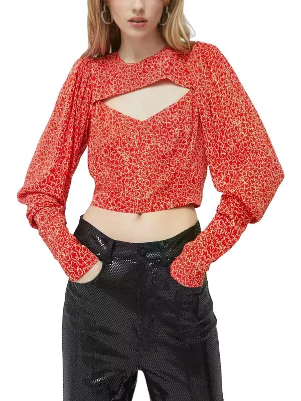 ROTATE BY BIRGER CHRISTENSEN Long-sleeved Cropped Top - Red