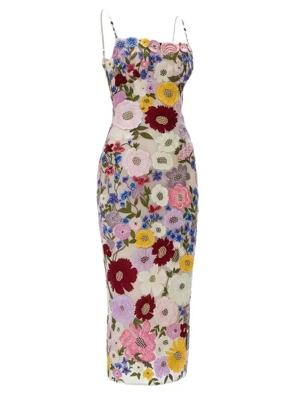 Rachel Gilbert Nya Floral Appliqué Midi Dress - Neutrals