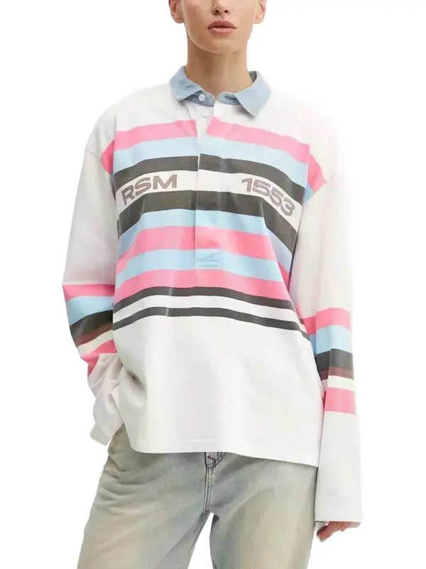 RÉSUMÉ Striped Long-sleeved Polo Top - White