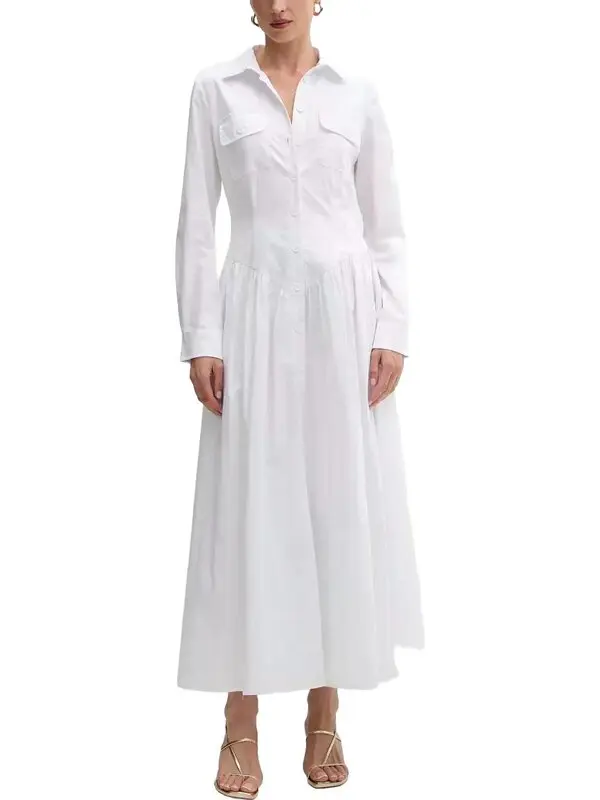 Bardot Long-sleeved Midi Shirt Dress - White